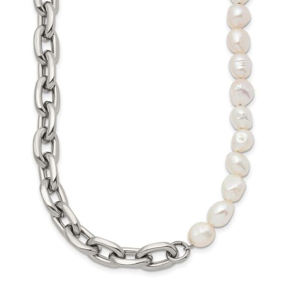 Kazi Luxury | Jewelry | Steel Open Link Half Baroque Pearl Beaded 2in ...
